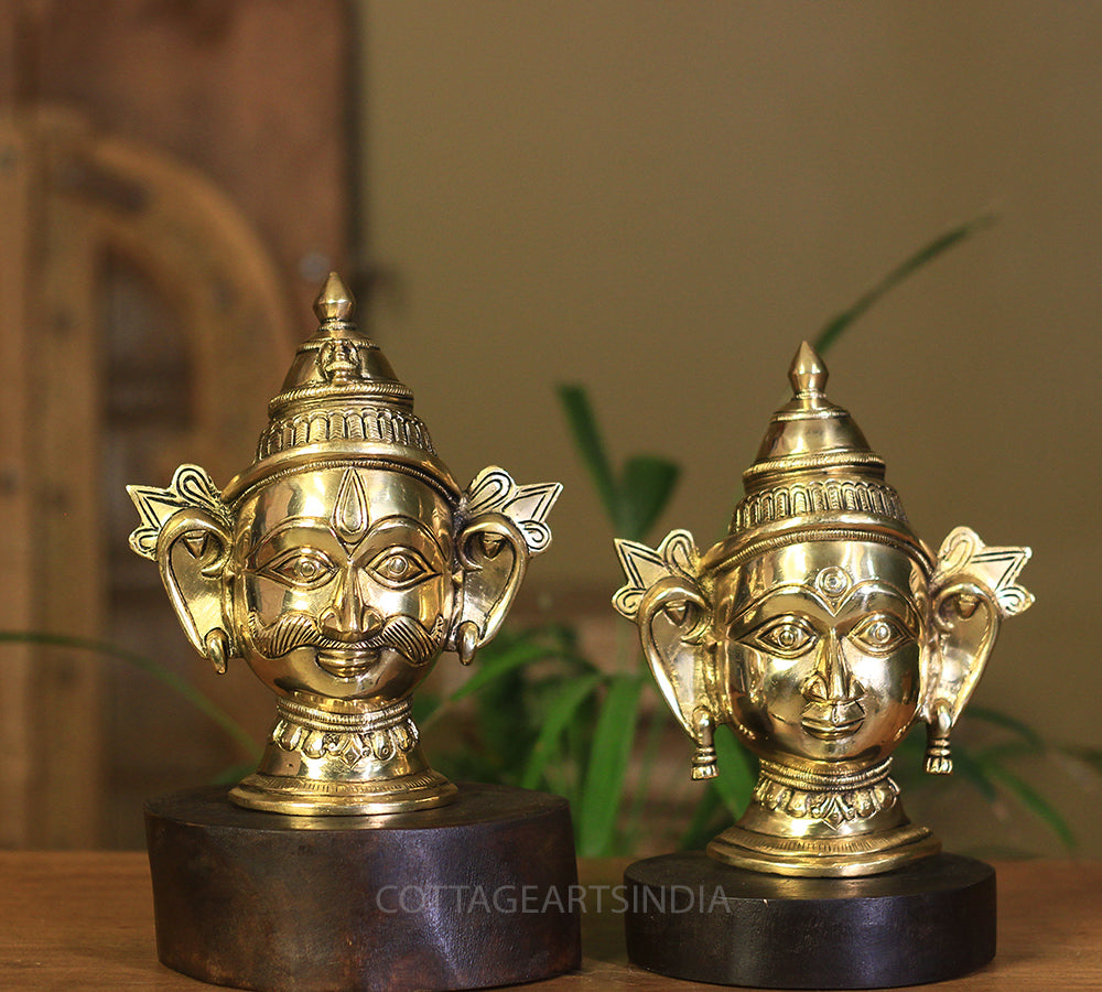 Brass Shiva and Gauri Mukhlingam on Wooden Stand – CottageArts India