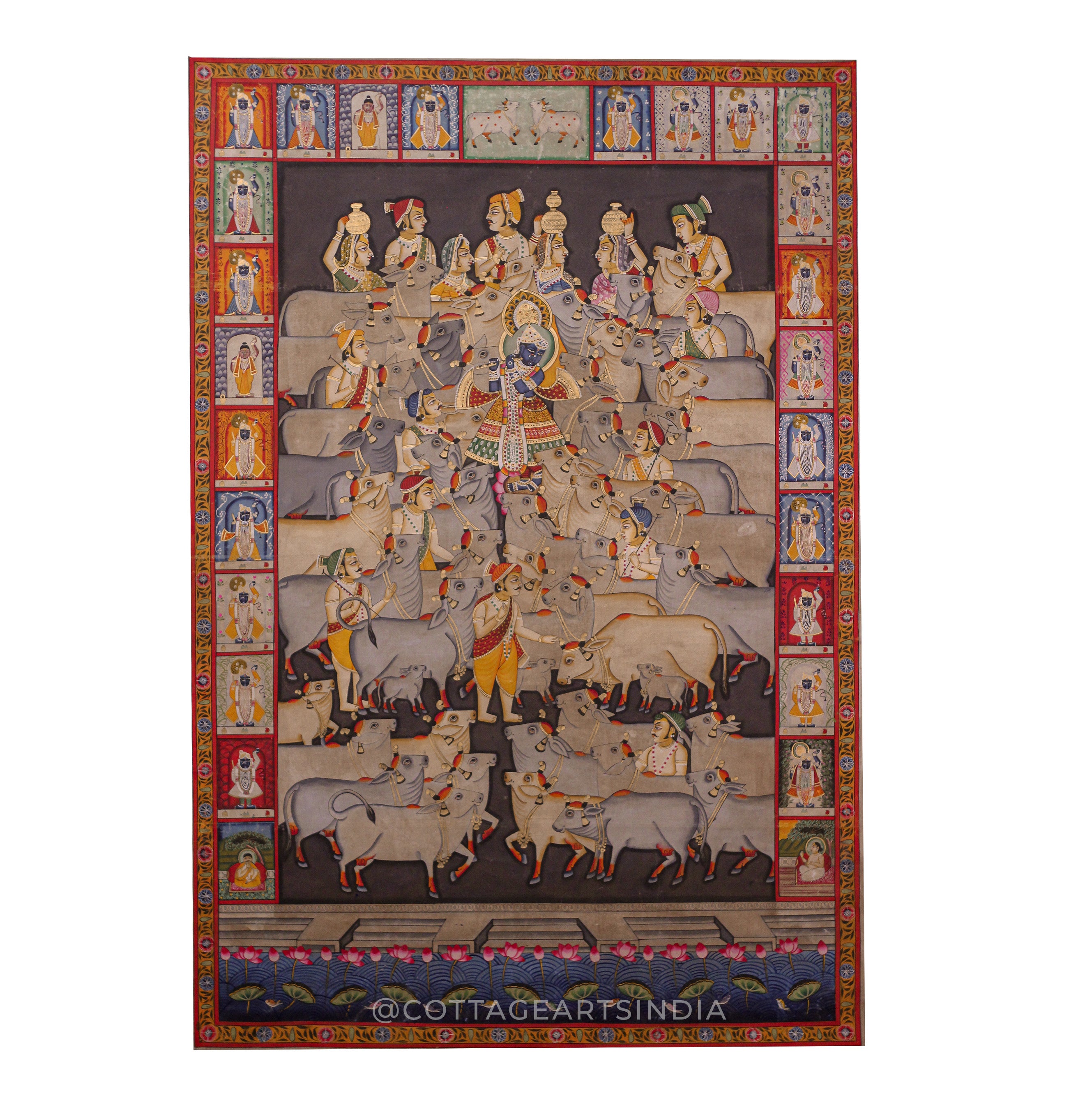 Shreenathji Gau Charan Pichwai Painting with 24 Utsav | Handpainted ...