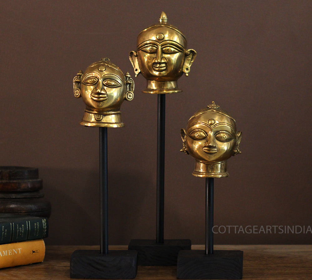 Brass Gauri Head Set of 3 On Stand – CottageArts India