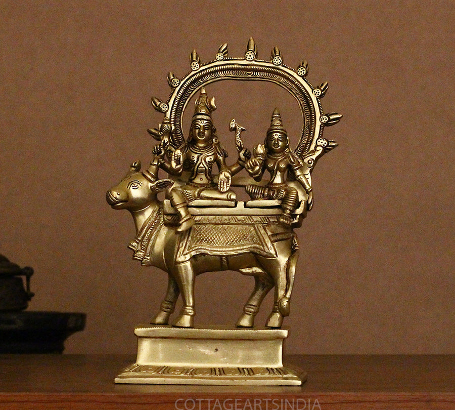Brass Shiva Parvati Idol on Nandi with Stand – CottageArts India